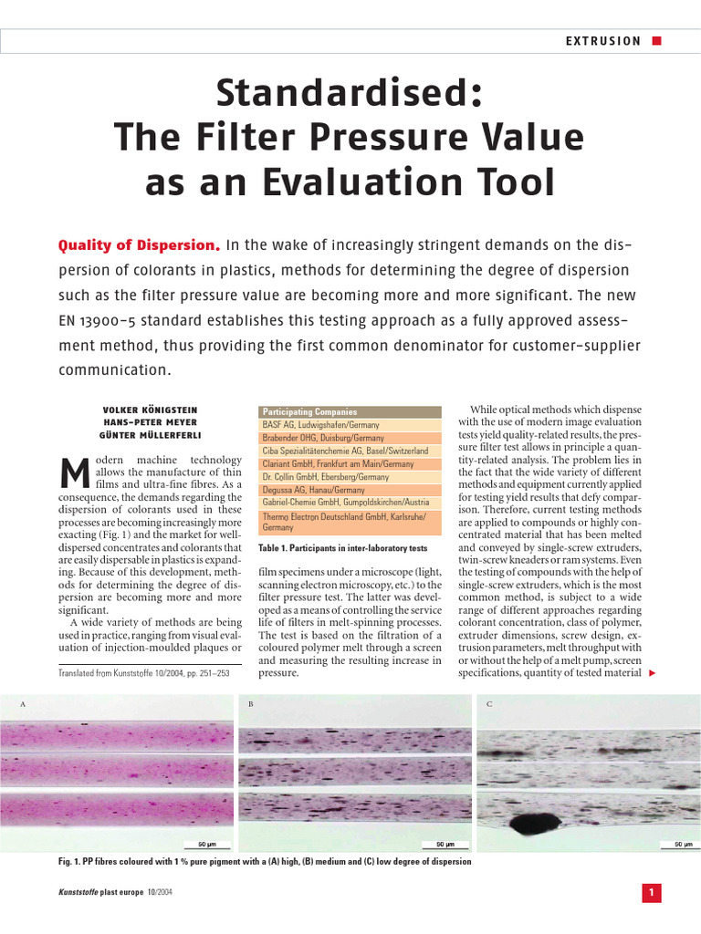 PE 2004 10 Quality of Dispersion Standardised The Filter Pressure Value ...