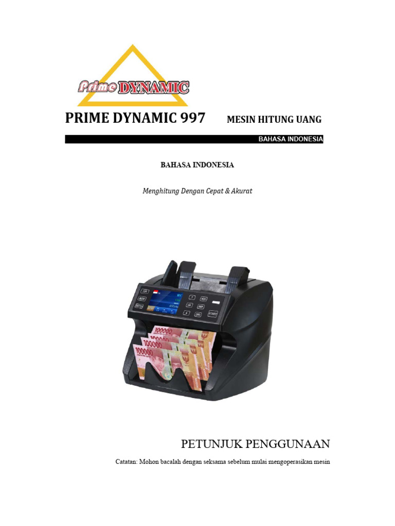 Mesin Hitung Uang Prime Dynamic 997 Petunjuk Penggunaan | PDF