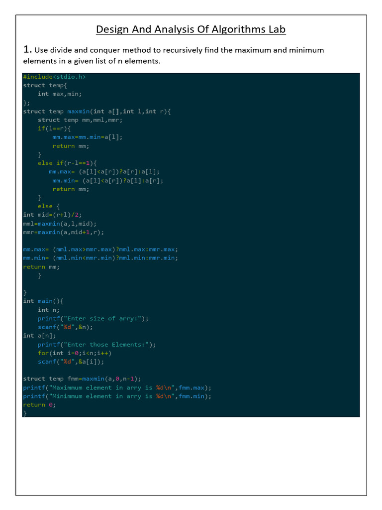 Design and Analysis of Algorithms Lab-1 | PDF | Combinatorics | Discrete Mathematics