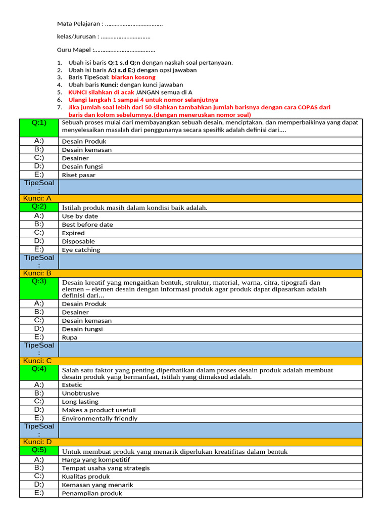 Template Soal PKWU SAT 2025 | PDF
