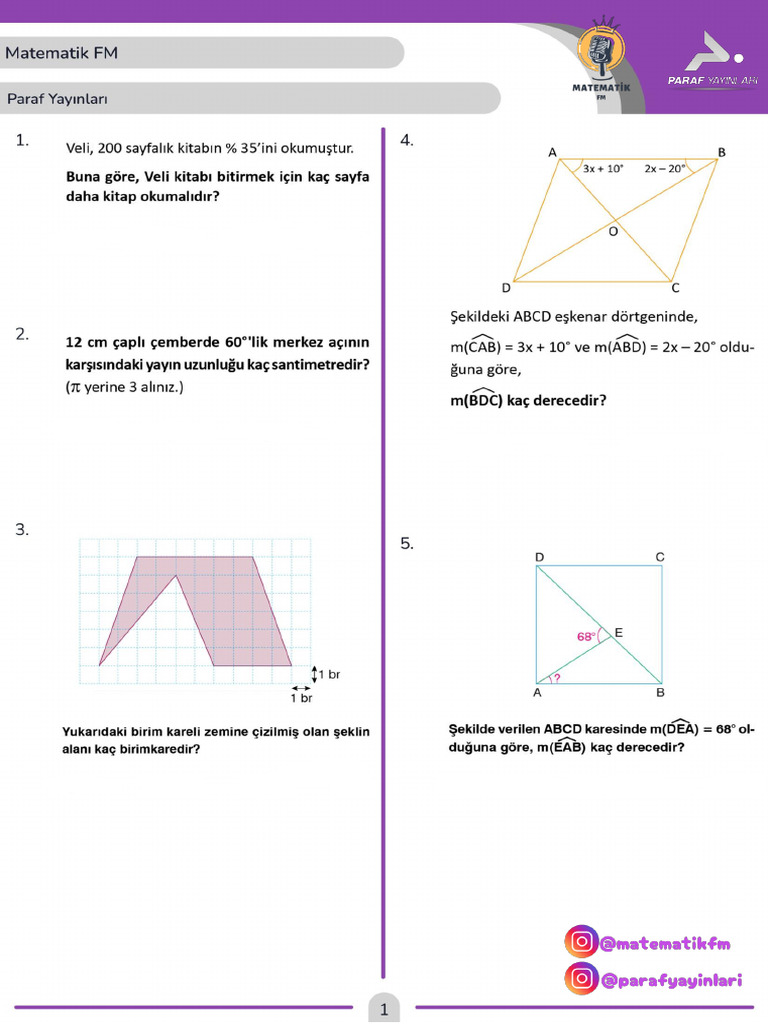 Sınıf 2. Dönem 2. Yazılıya Hazırlık Sorularıı Matematik FM & Paraf ...