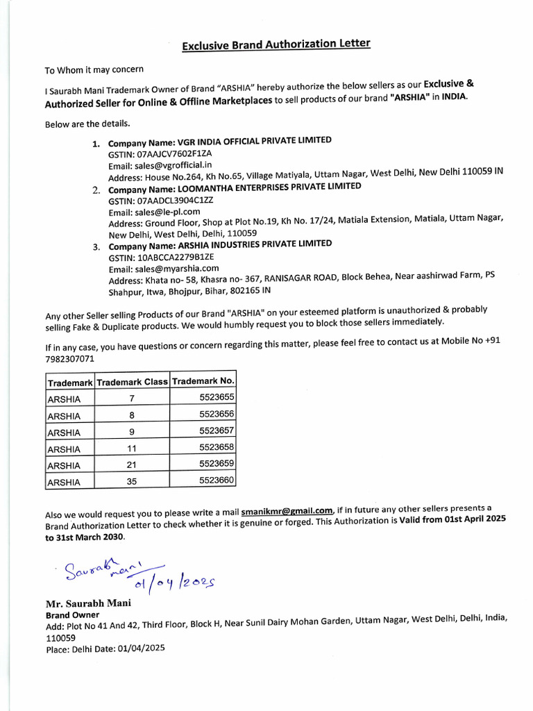 Arshia BAL& Trademark | PDF