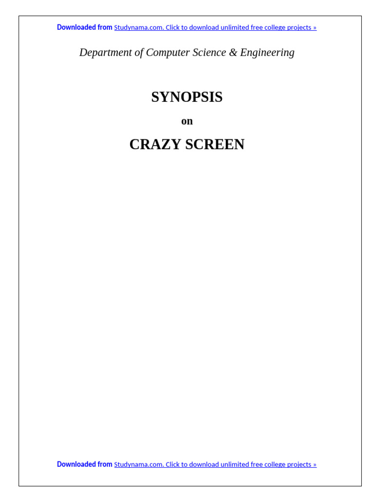 Android Application (Crazy Screen) BTech CSE & IT Engg. Project Synopsys PDF Download | PDF ...