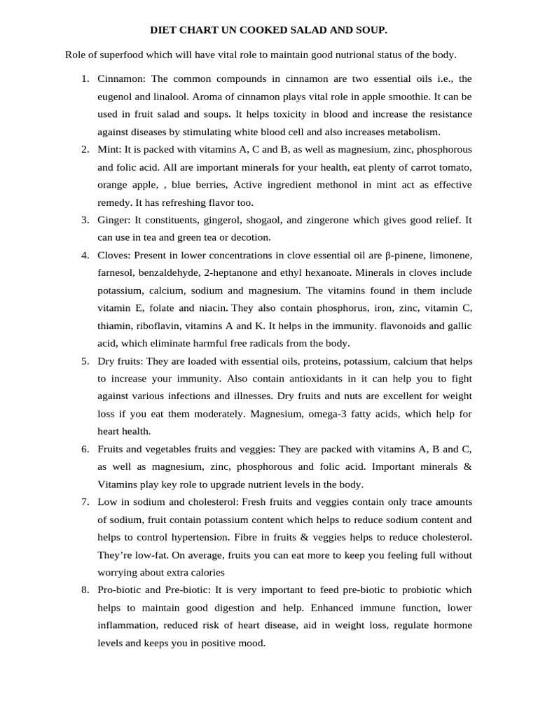 Weight Loss Diet Chart with Superfoods | PDF | Beetroot | Vitamin