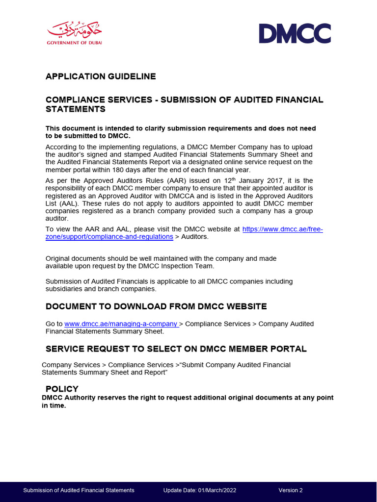 DMCC Audited Financial Statements Guide | PDF | Audit | Regulatory ...