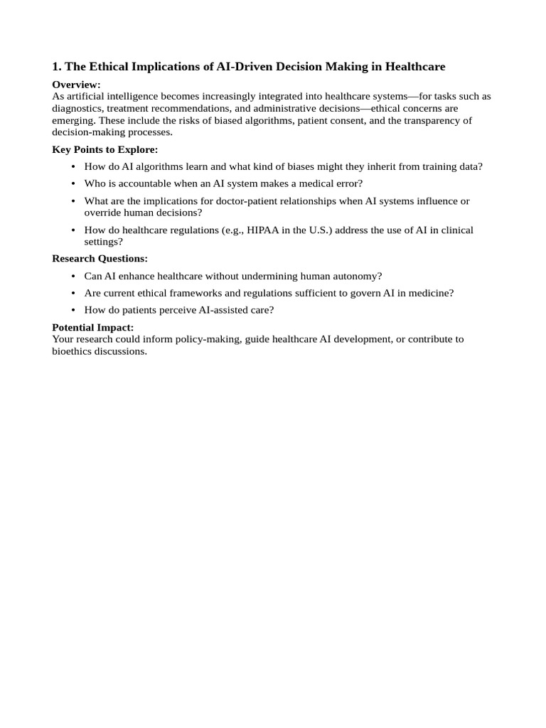 The Ethical Implications of AI-Driven Decision Making in Healthcare | PDF