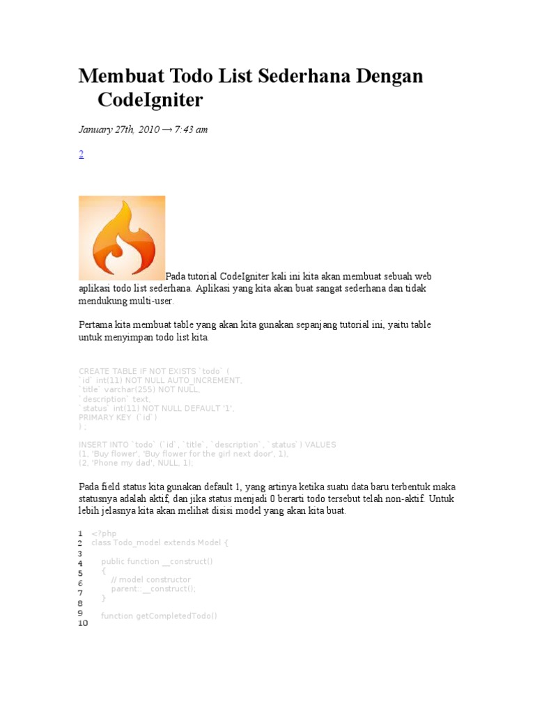 Membuat Todo List Sederhana Dengan CodeIgniter | PDF