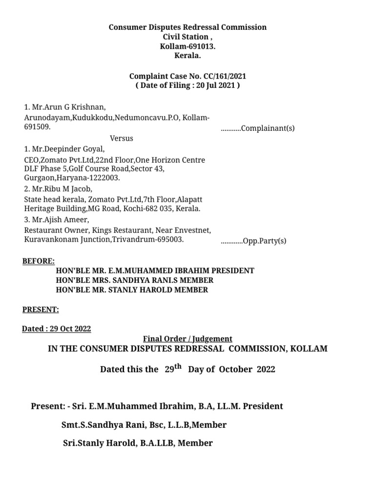 Consumer Disputes Redressal Commission | PDF