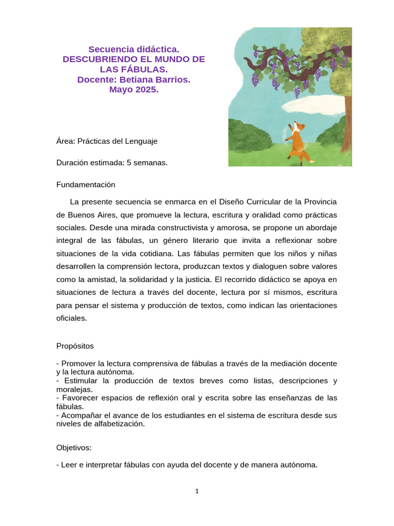 Secuencia Didáctica: Fábulas para Niños | PDF | Fábula | Maestros