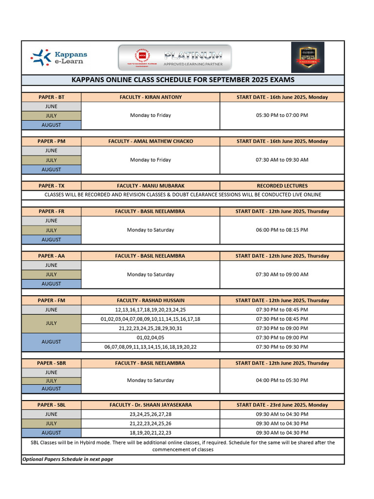 Acca Online Class Schedule September 2025 | PDF