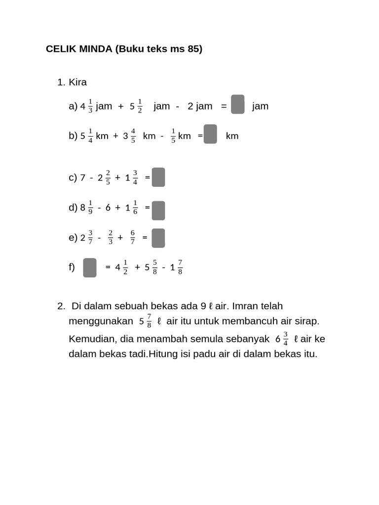 Celik Minda Tambah Tolak Pecahan Tahun 5 (Buku Teks) | PDF