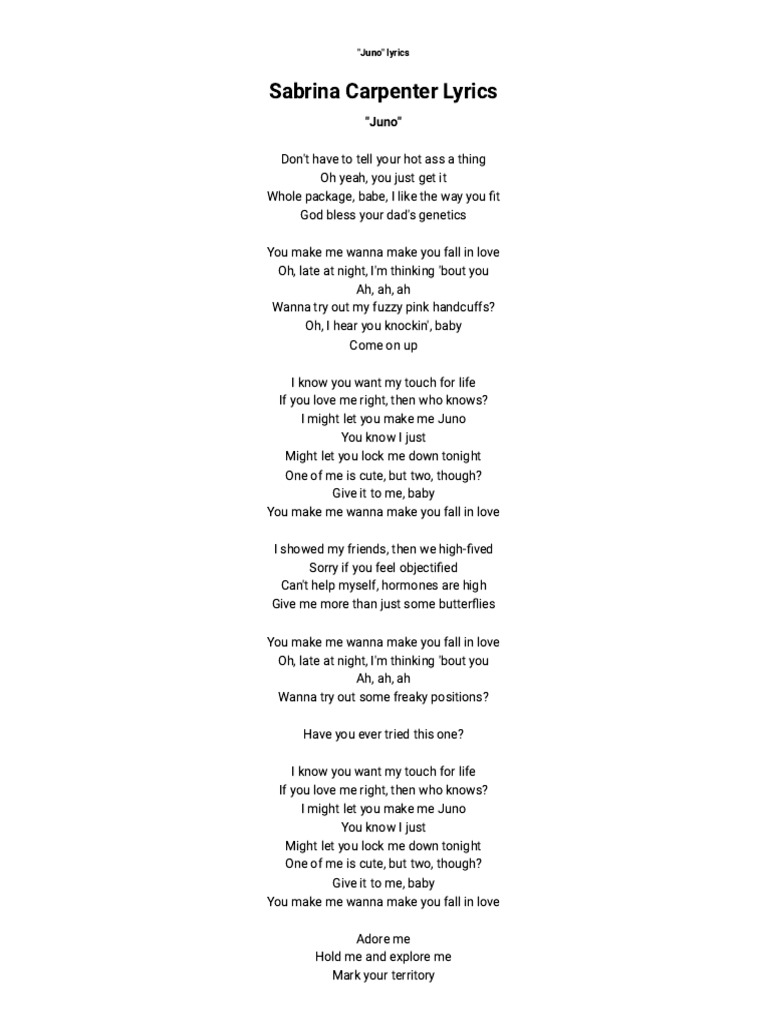 Juno Lyrics by Sabrina Carpenter | PDF