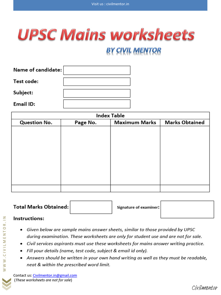 UPSC Mains Answer Writing Sheet PDF | PDF