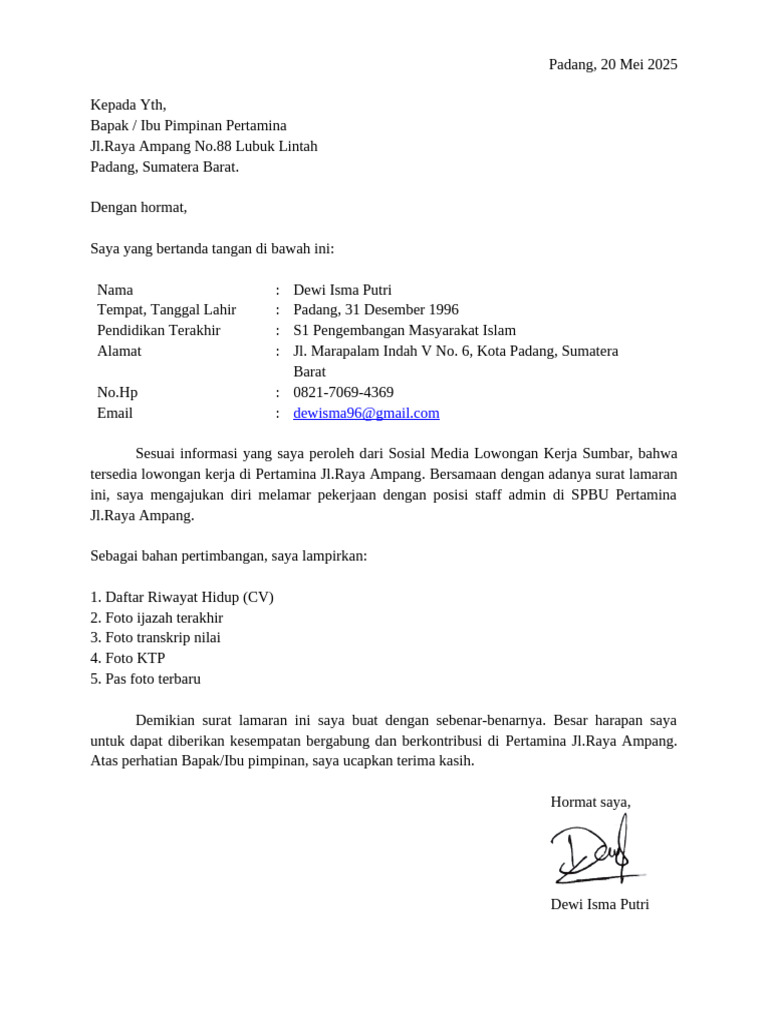 Lamaran - Dewi Isma Putri | PDF