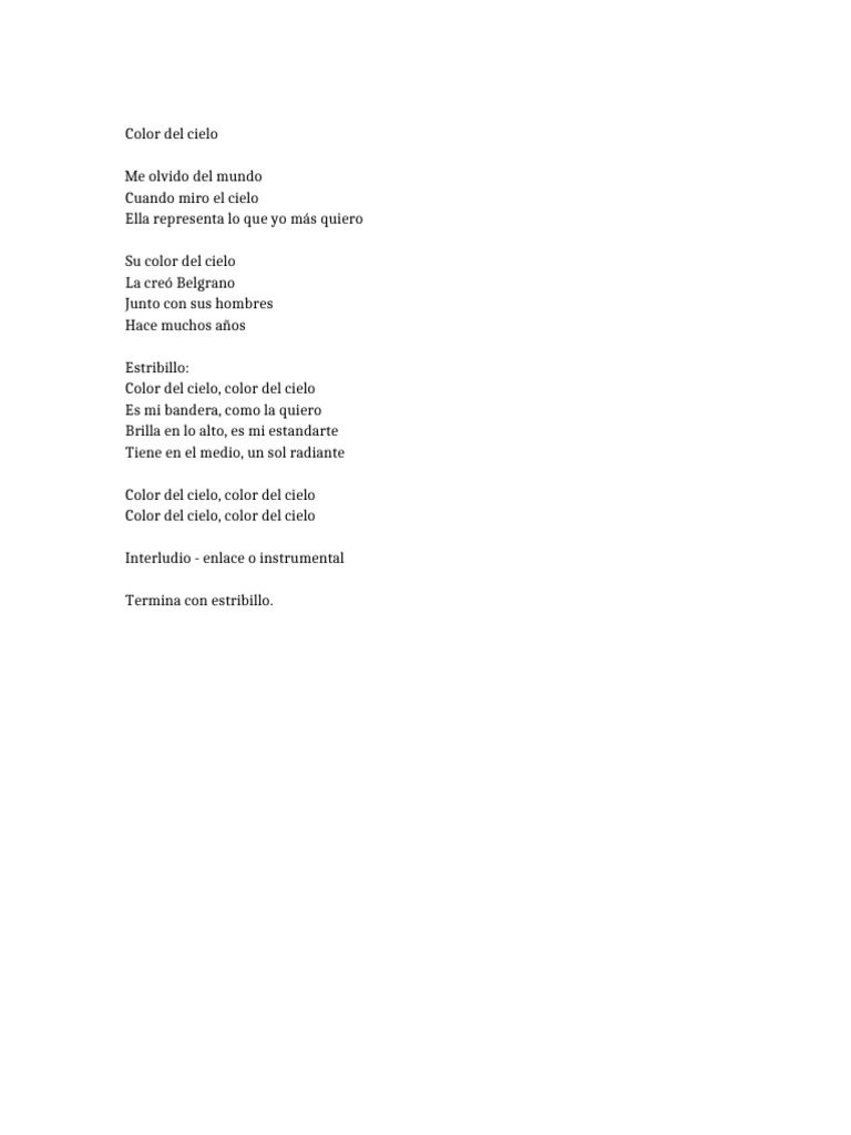 Color del cielo: Himno y Sentimiento | PDF