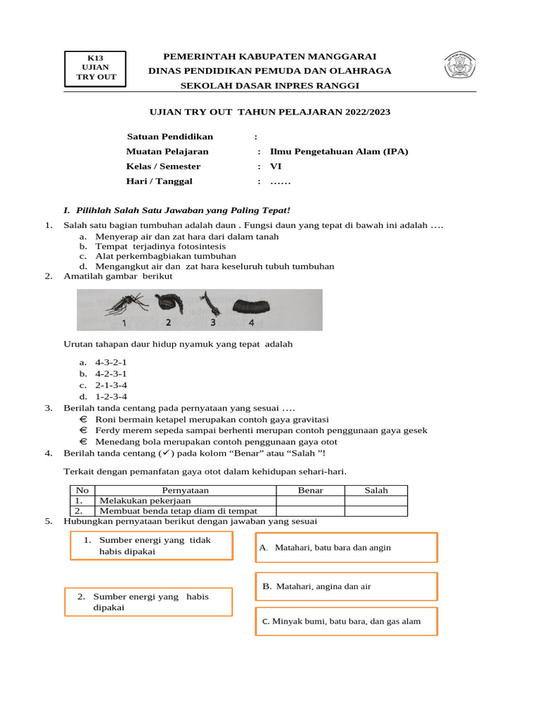 SOAL TRY OUT IPA 2023 | PDF