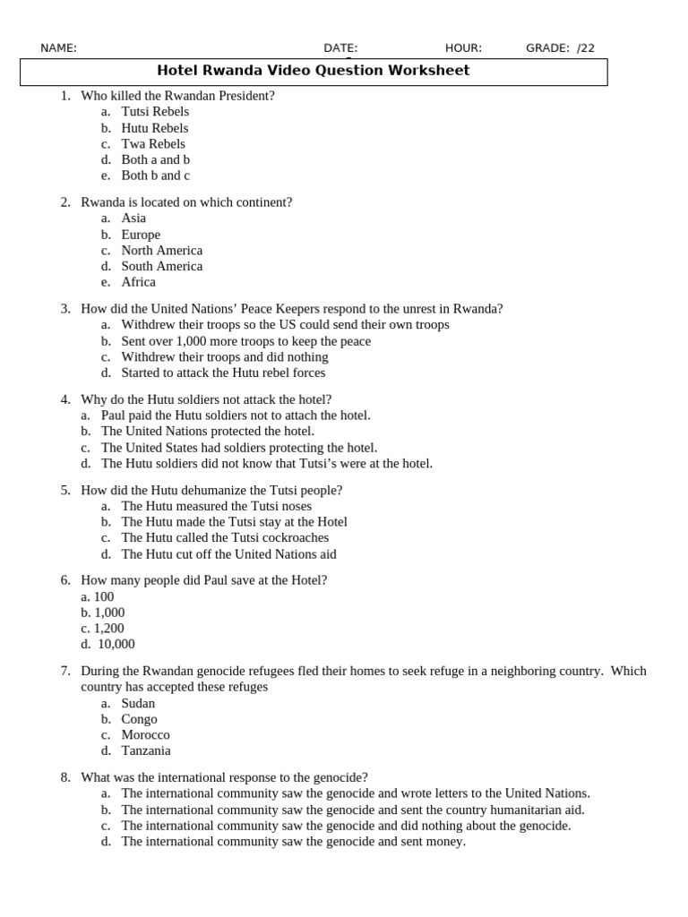 Rwandan Genocide Worksheet and Video Guide | PDF | Hutu | Tutsi