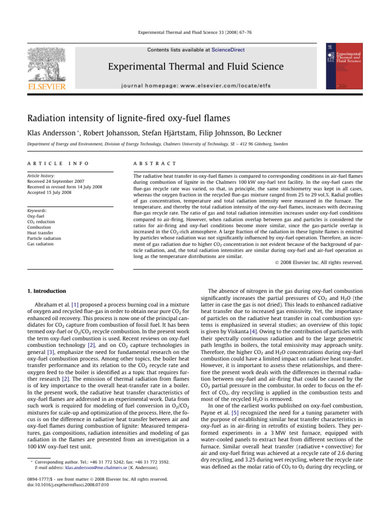 Experimental Thermal and Fluid Science: Klas Andersson, Robert ...