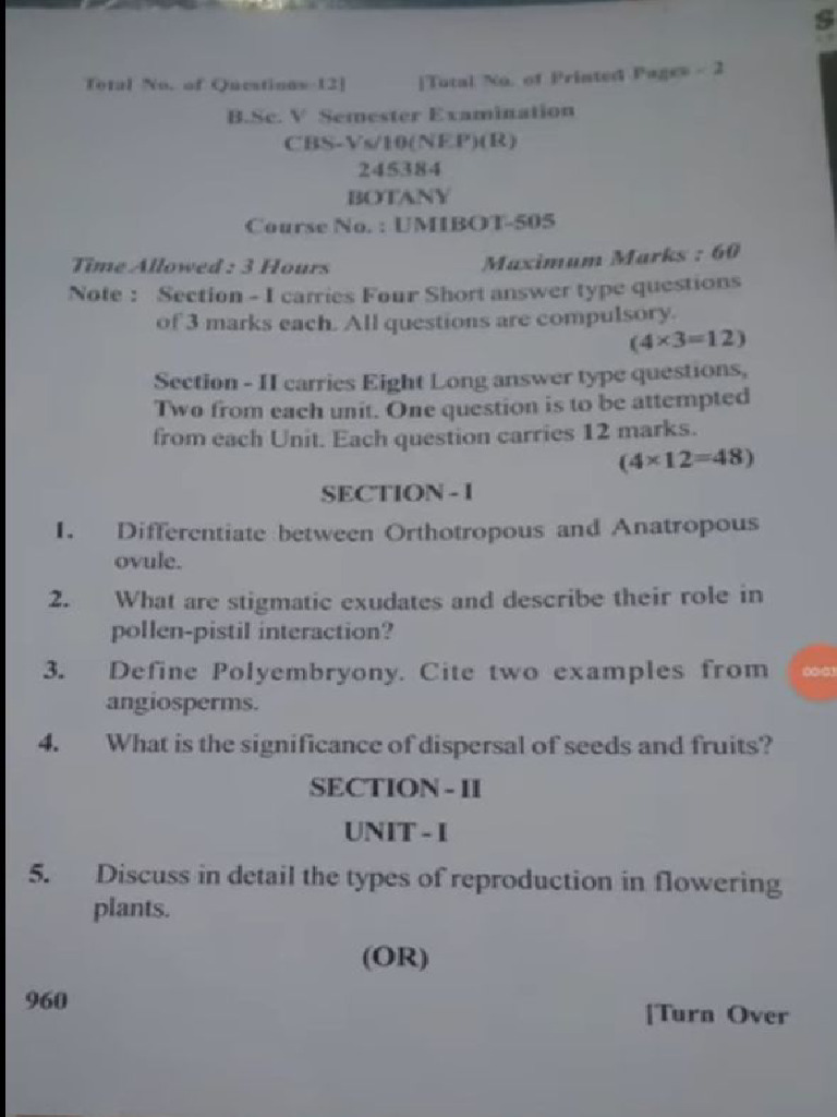 Botany 5th Sem Paper Minor | PDF