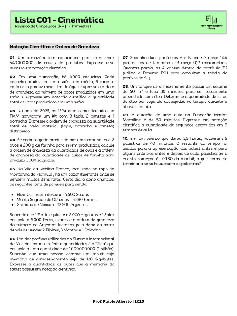 Lista C01 (corrigida) | PDF | Velocidade | Tempo