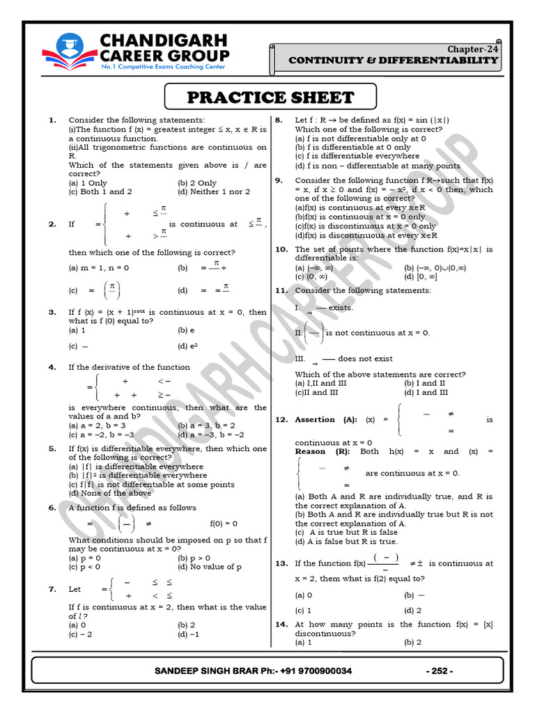CH - 24 Continuity & Differentiability | PDF | Function (Mathematics) | Mathematical Concepts