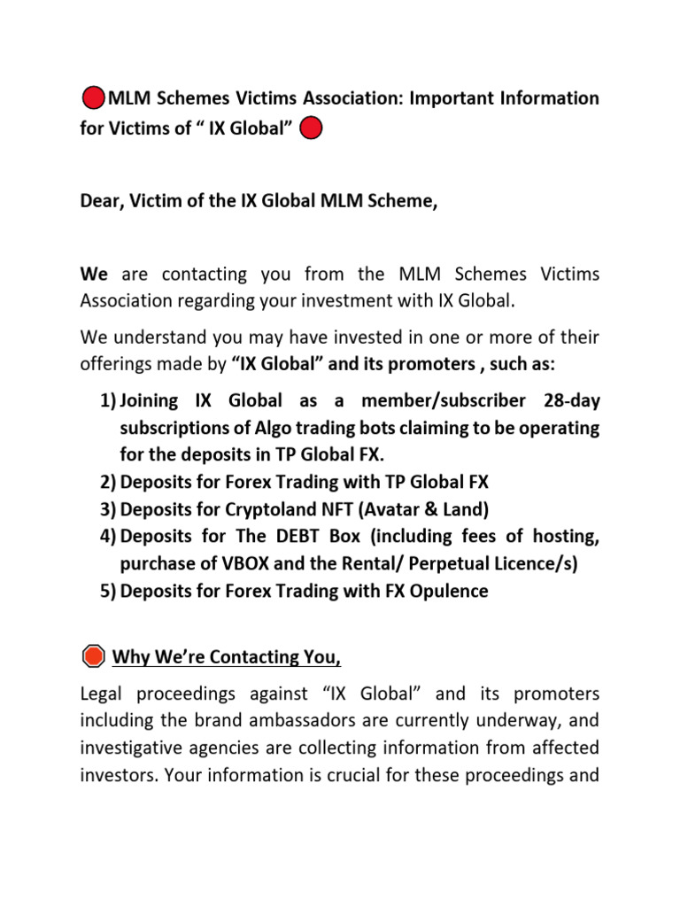 IX Global MLM Victims Information Guide | PDF