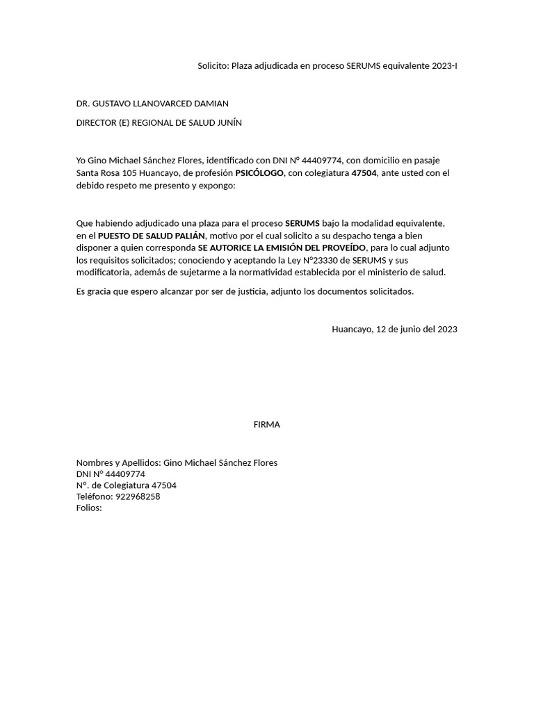 Solicitud Director de Salud | PDF