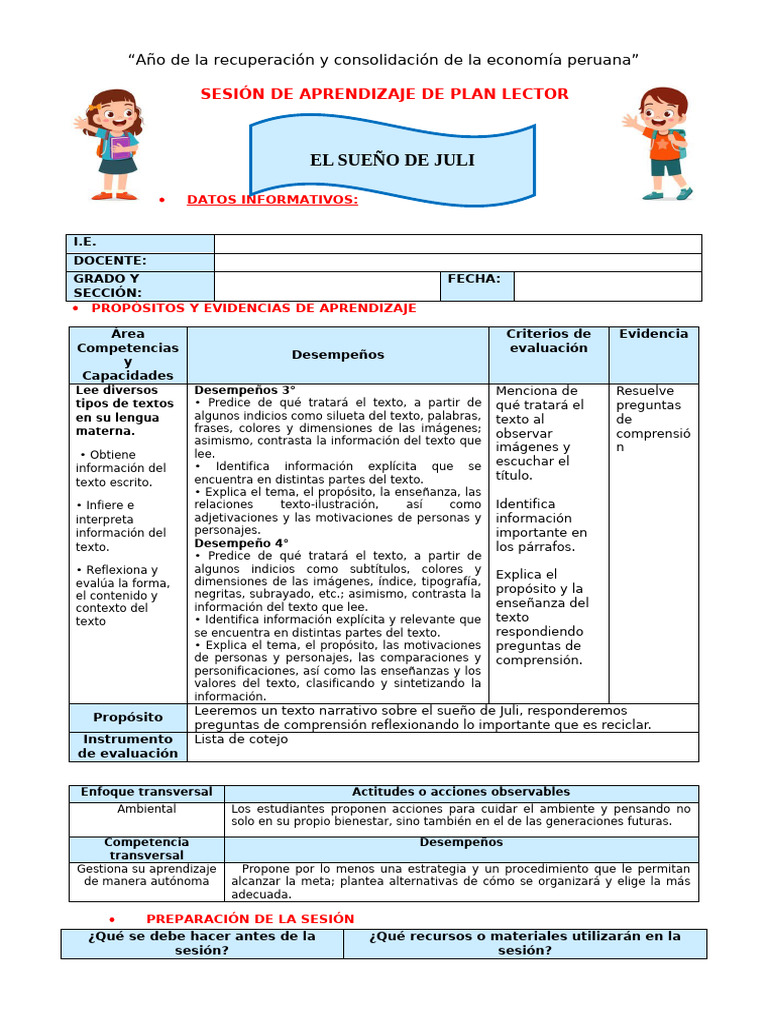 Iv Ses Plan Lector Vier 13 Sueño de Juli 933623393 Yessenia Carrasco ...