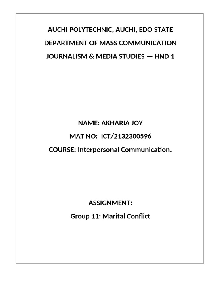 AKHARA JOY Interpersonal Communication Assignment | PDF | Conflict Resolution | Intimate ...
