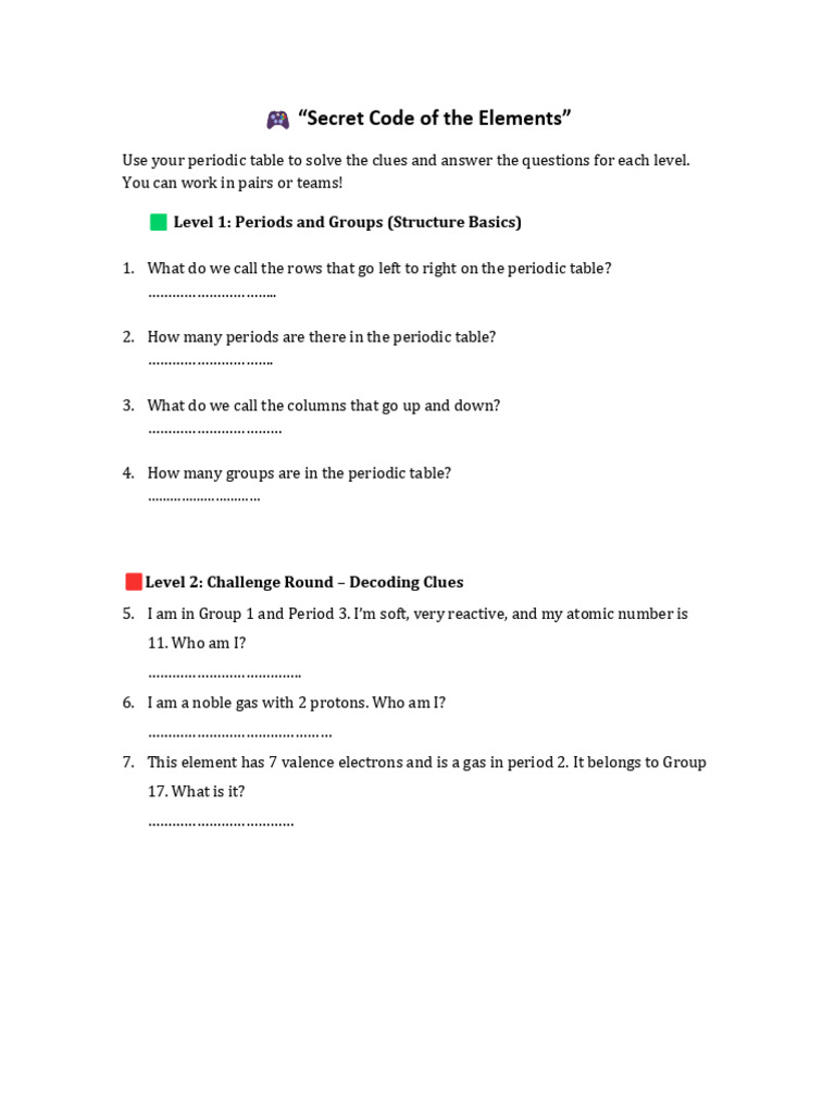 Decode The Periodic Table Game Sheet | PDF