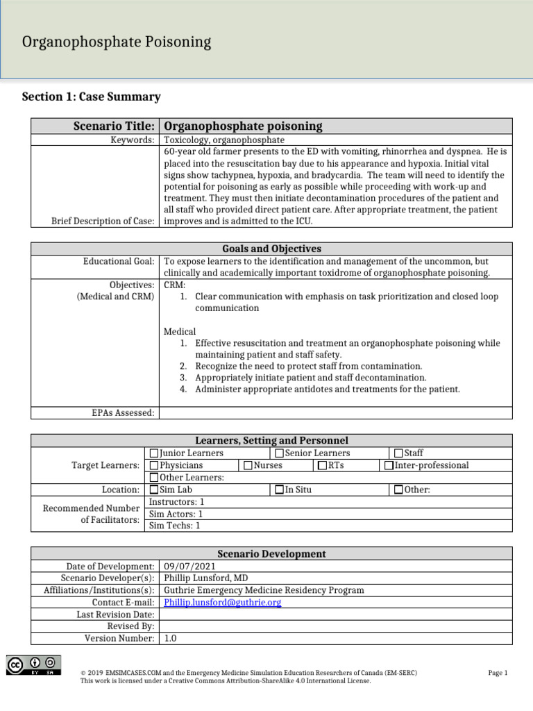 Organophosphate Poisoning Case Study | PDF | Clinical Medicine ...