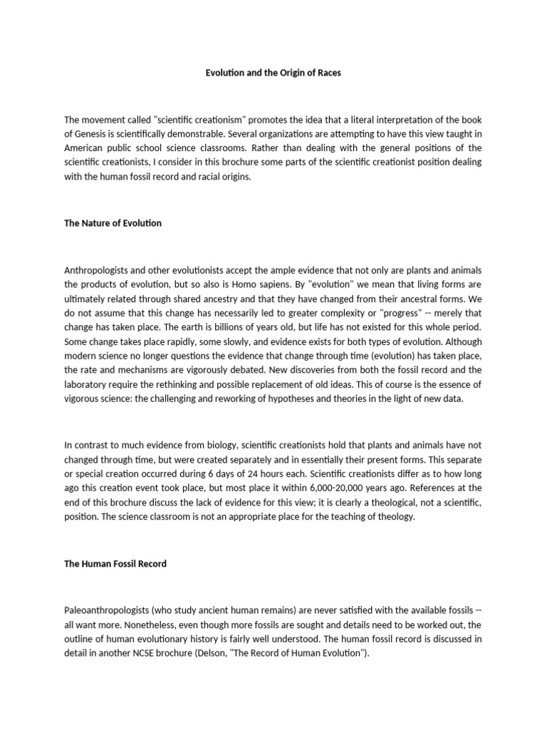 Evolution and The Origin of Races | PDF | Creationism | Race (Human ...