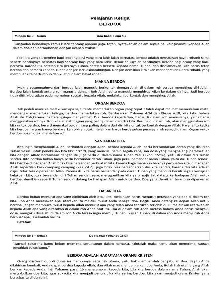 Pelajaran Ketiga DOA - Bahan PA | PDF