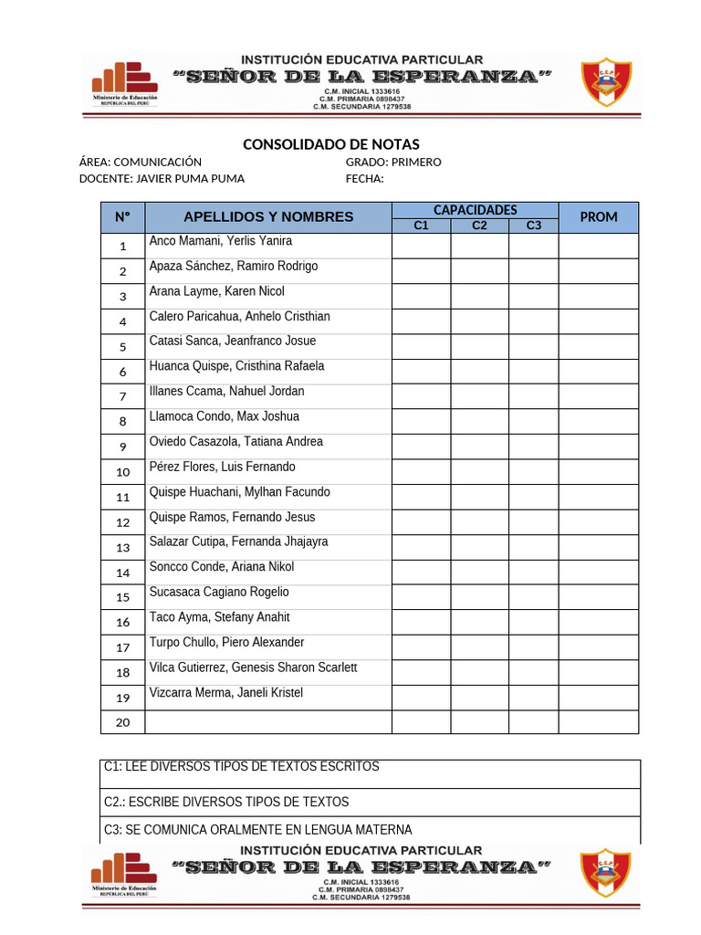Consolidado de Notas - Comunicacion | PDF