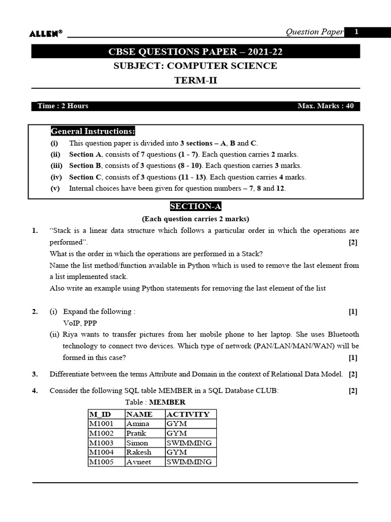 Computer Science Set 1 2022 | PDF | Network Topology | Computer Network