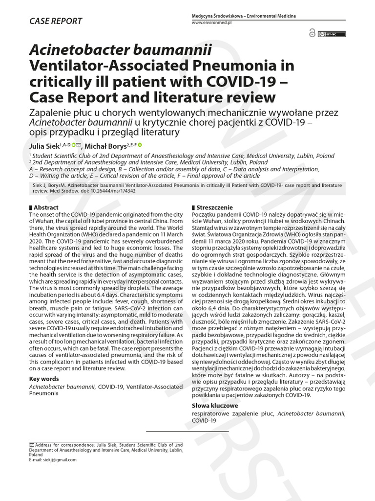 Acinetobacter Baumannii Ventilator-Associated Pneu | PDF ...