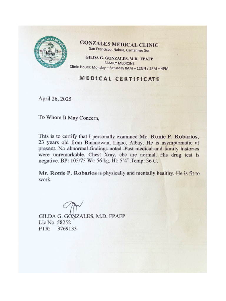 DSWD Medcert Robarios | PDF