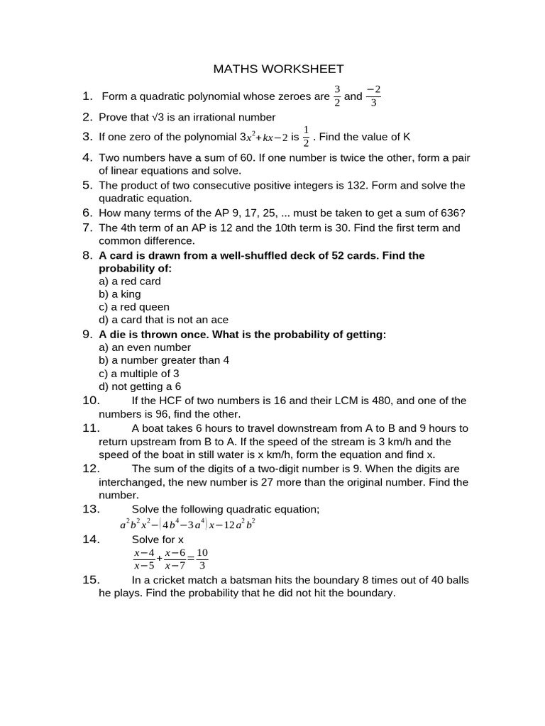 hhw maths worksheet1 | PDF