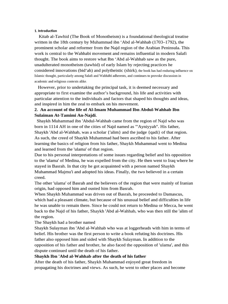 Overview of Kitab al-Tawhid | PDF | Wahhabism | Tawhid
