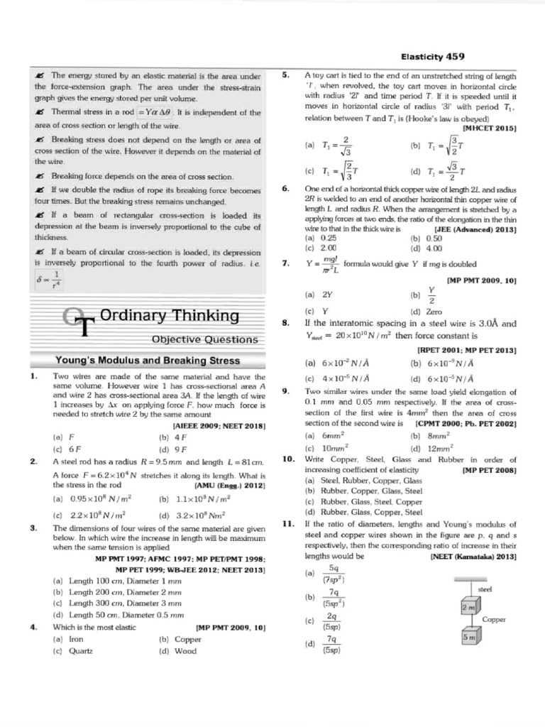 Elasticity Objective Errorless Physics | PDF | Young's Modulus | Elasticity (Physics)