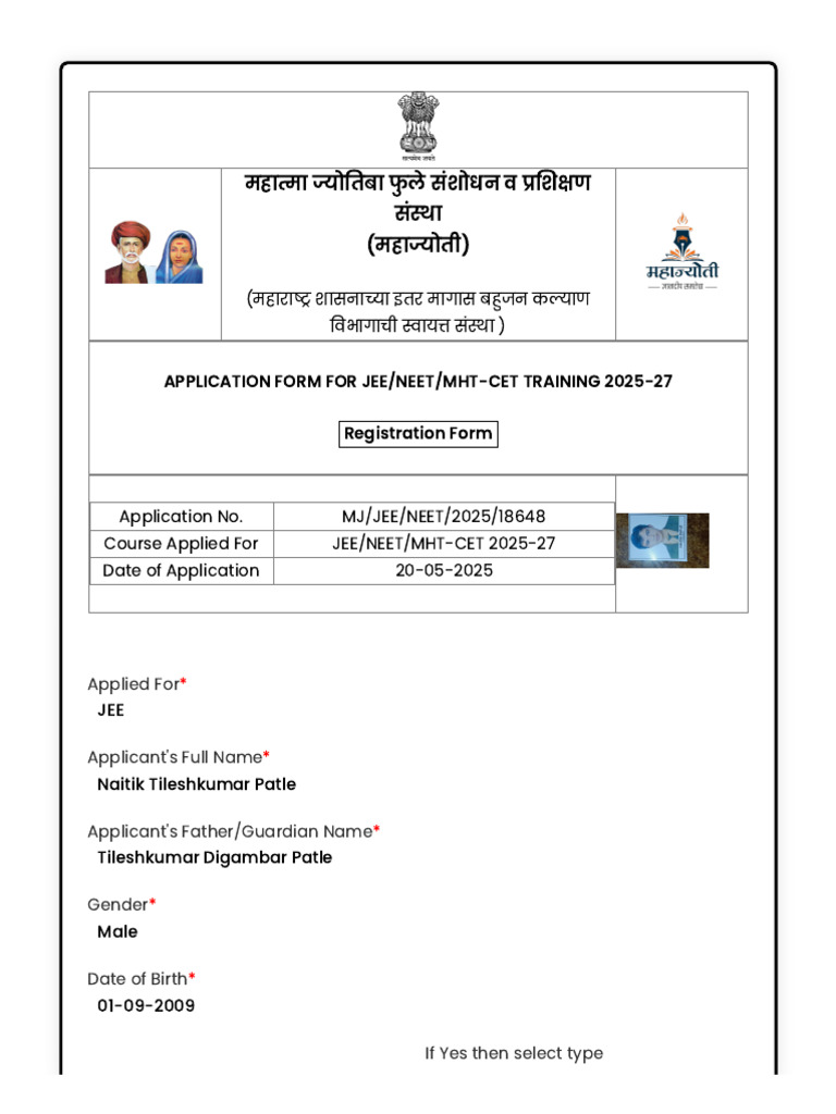 Mahajyoti Registration Form | PDF | Government And Personhood