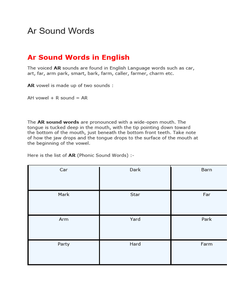 Ar Sound Words | PDF
