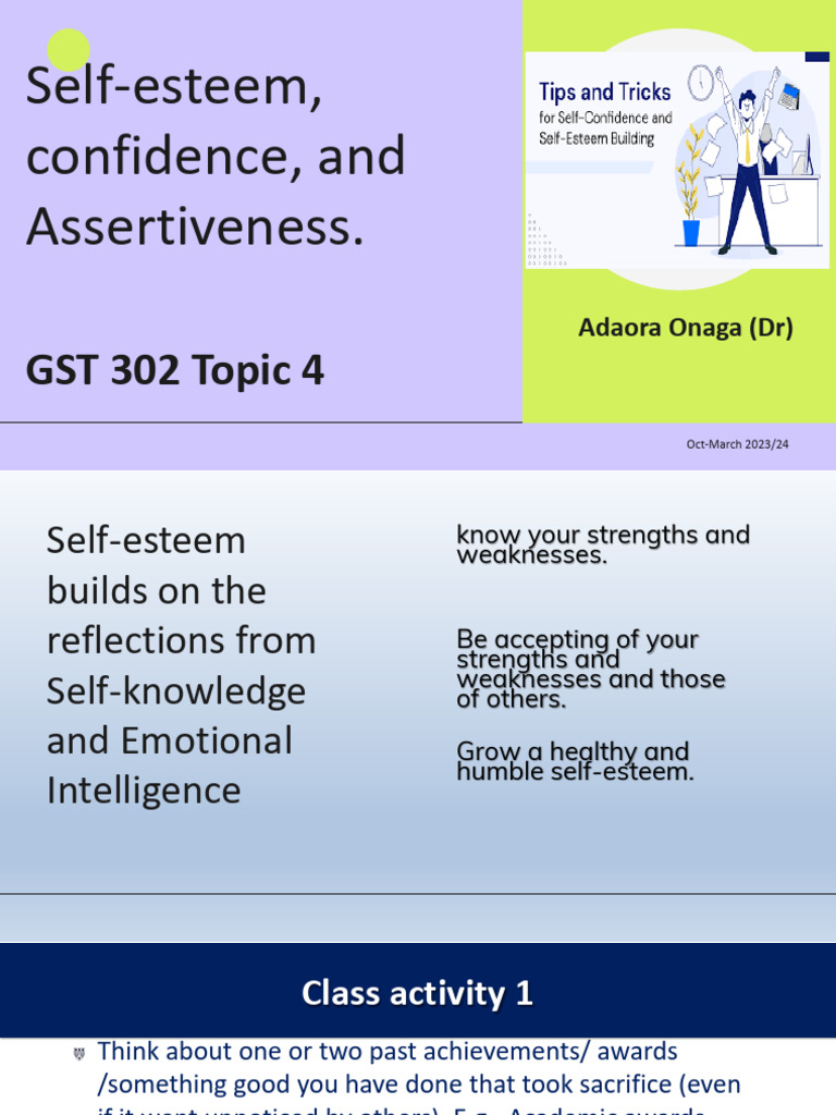 Topic 4 Self-Esteem and Assertiveness | PDF | Self Esteem | Emotions