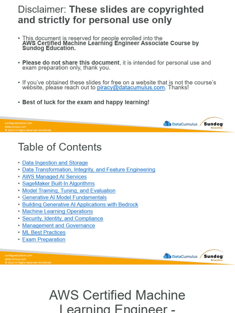 AWS Certified ML Engineer Associate Slides | PDF | Data Warehouse ...