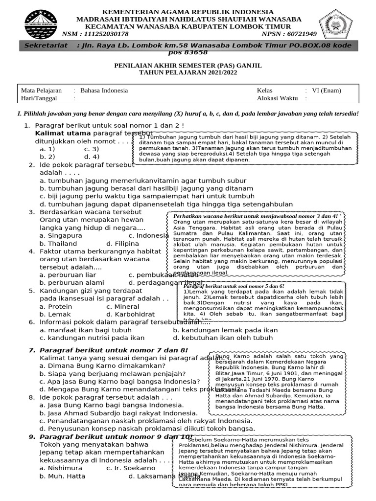 Soal Pas 2021-2022 Bi2 | PDF