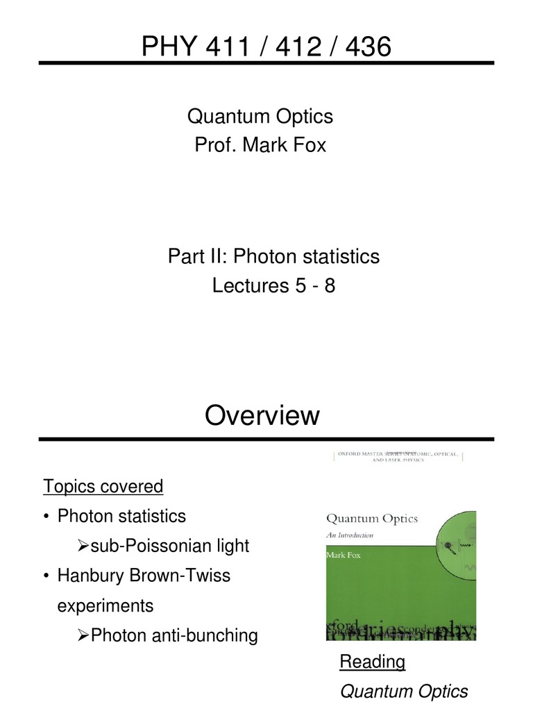 Photon Statistics Notes | Download Free PDF | Coherence (Physics) | Photon