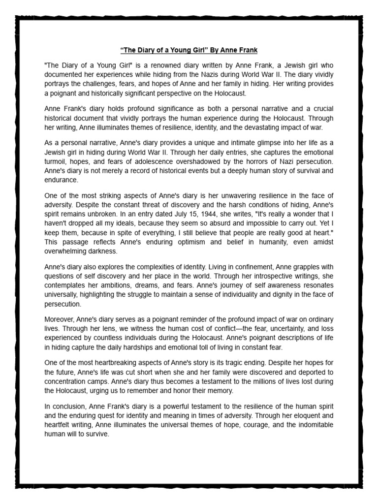 The Diary of A Young Girl | PDF | Psychological Resilience | Diary