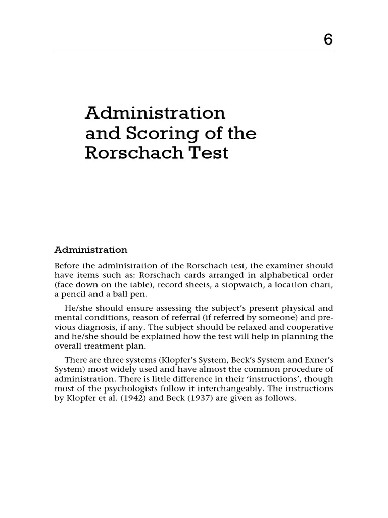 Administration and Scoring of The Rorschach Test | PDF