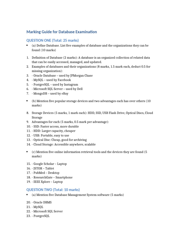 Marking Guide Database Exam | PDF | Databases | Software