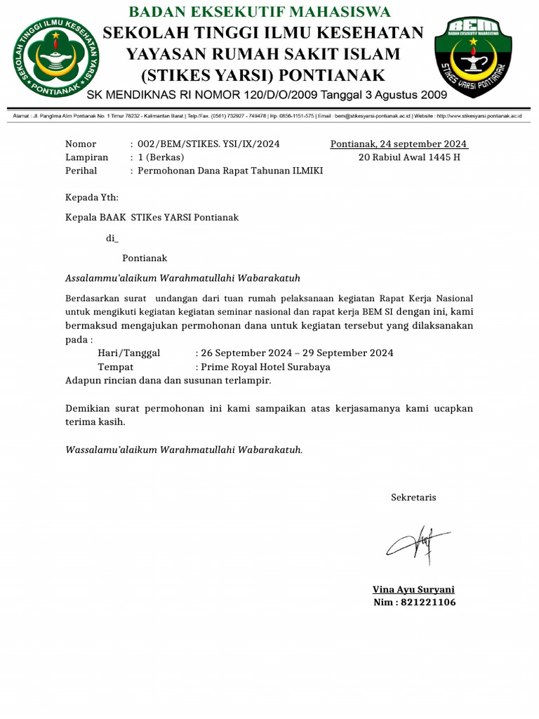 Surat Pendanaan Ilmiki | PDF